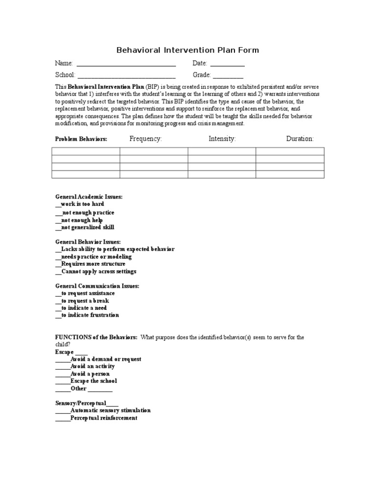 Behavior Intervention Plan | PDF | Reinforcement | Behavior
