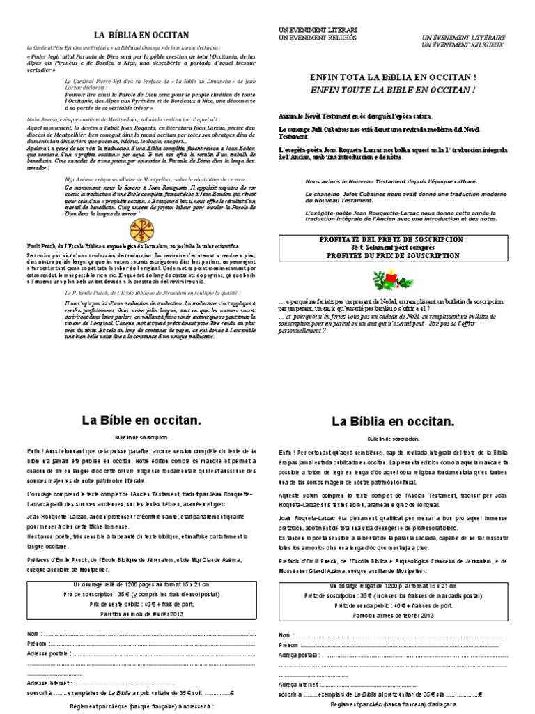 Traduction Complète de la Bible en Occitan | PDF | Bible | Textes religieux