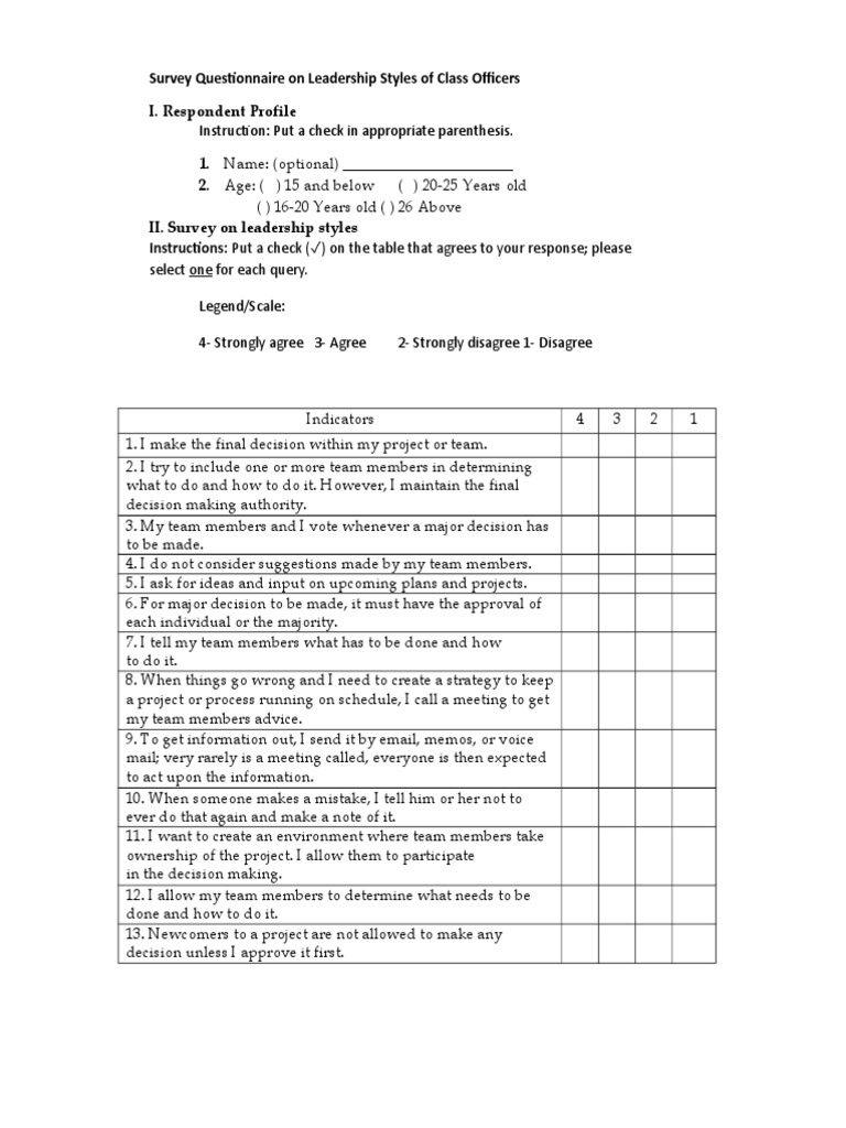 Leadership Styles Survey for Class Officers | PDF | Leadership ...