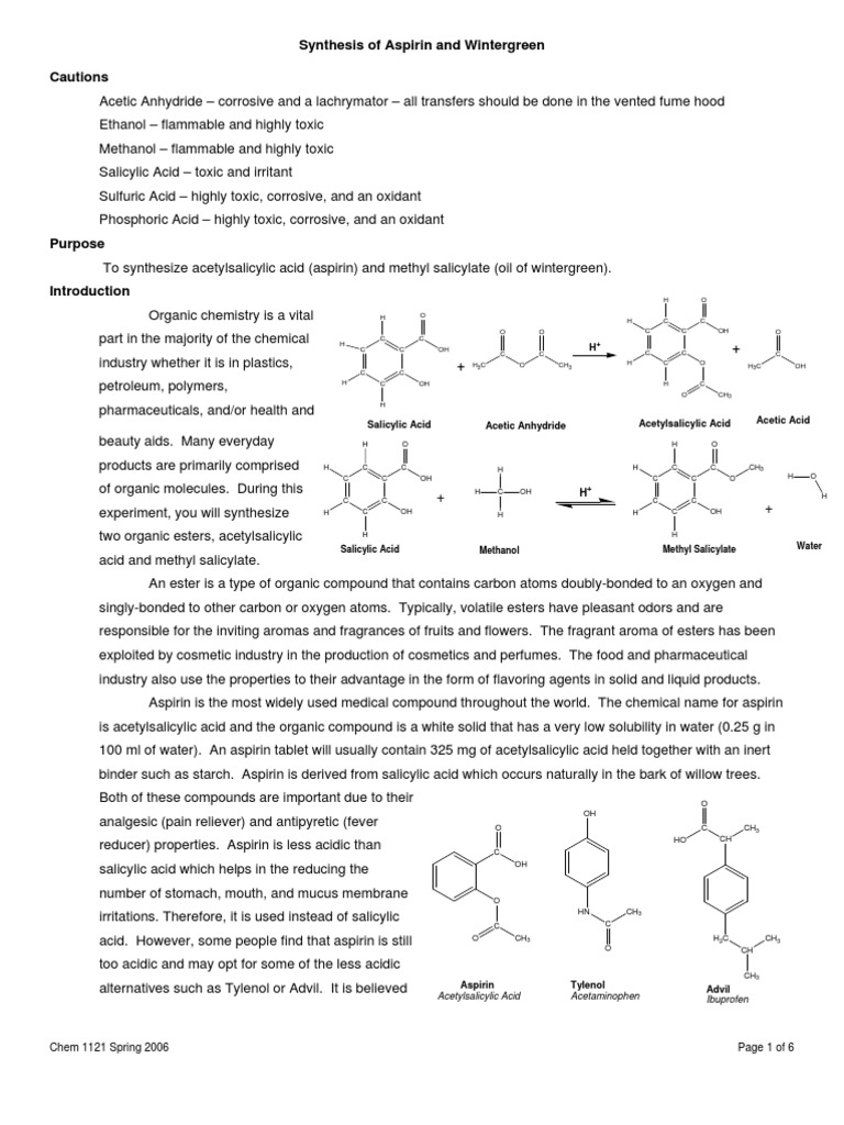 Aspirin and Wintergreen Synthesis Guide | PDF | Aspirin | Acetic Acid