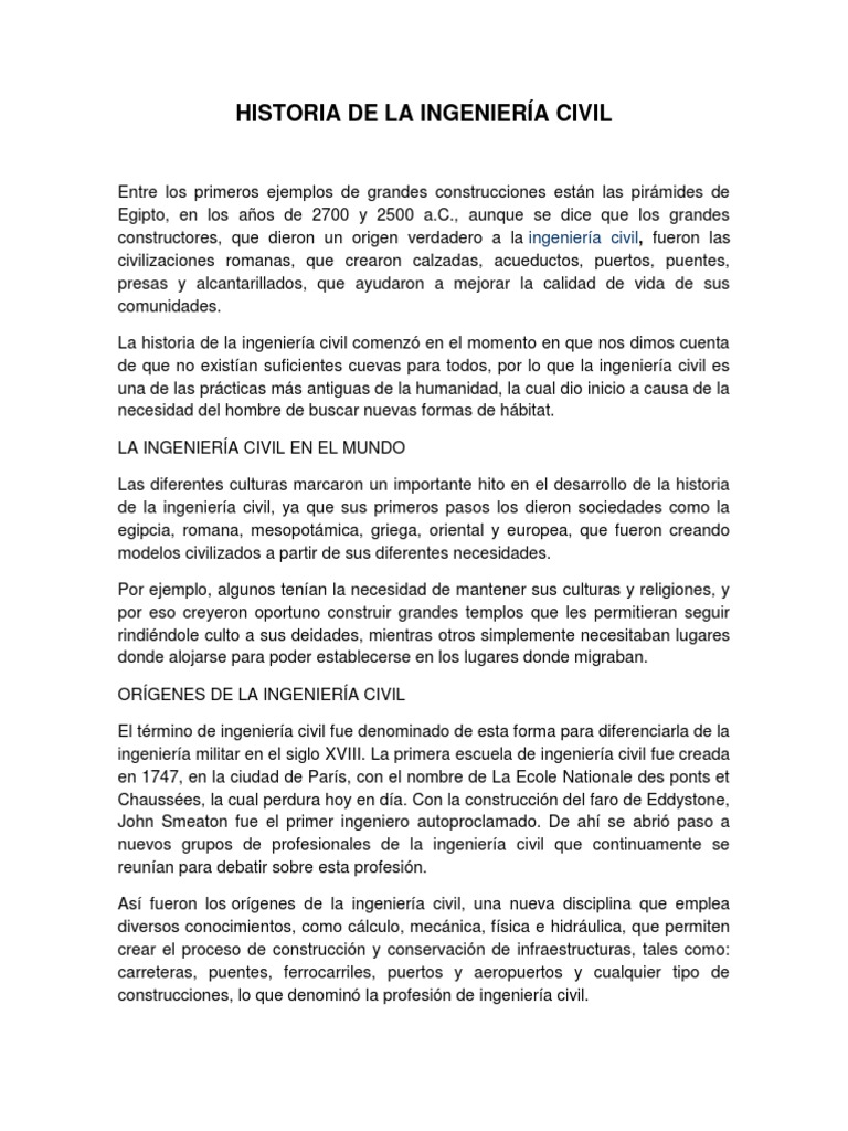 Historia De La Ingeniería Civil Pdf Ingeniero Civil Ingeniería