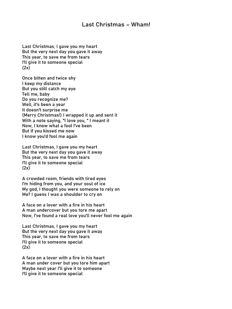 Wham! Last Christmas lyrics | PDF