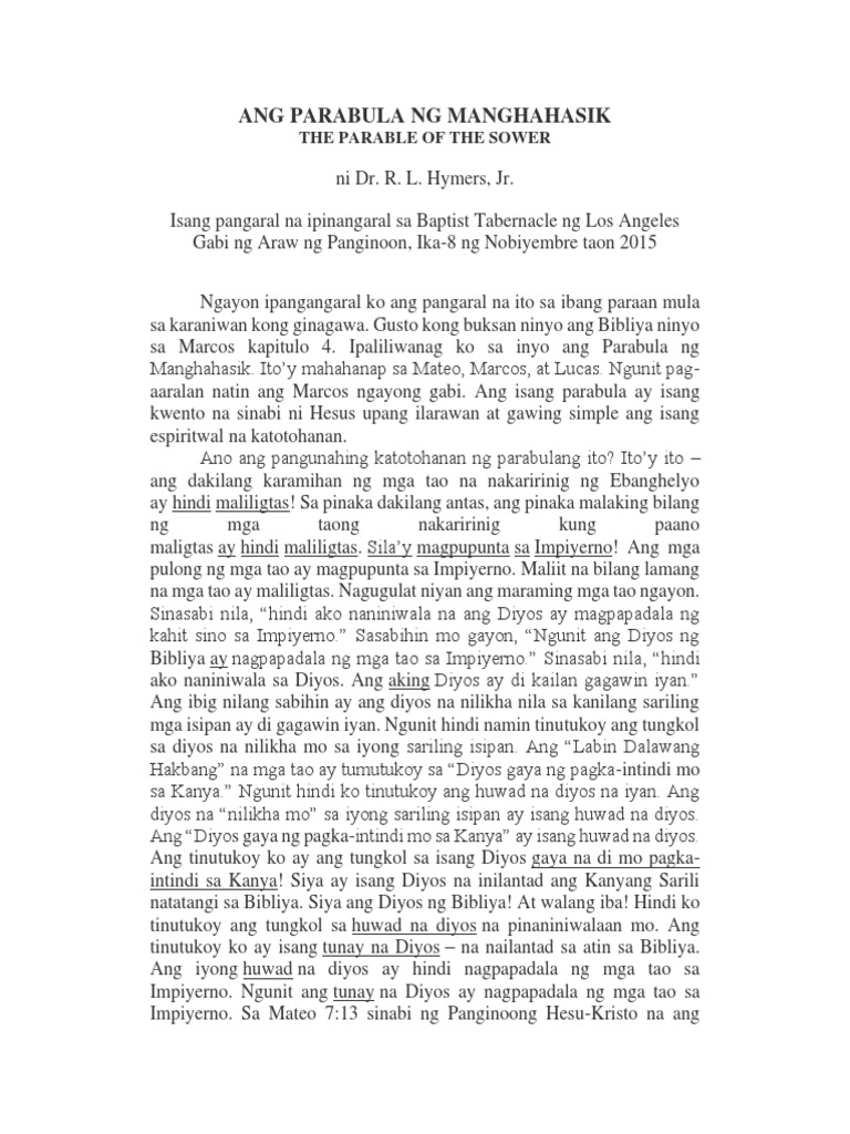 Ang Parabula NG Manghahasik | PDF