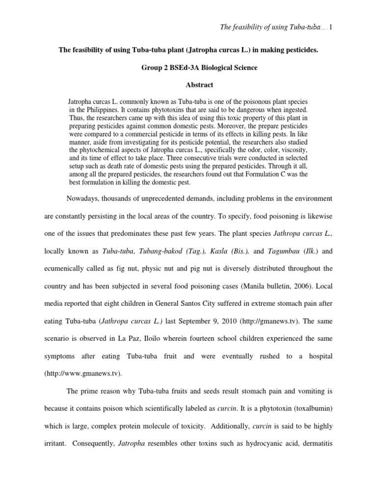 The Feasibility of Using Tuba-Tuba Plant | PDF | Pesticide | Plants