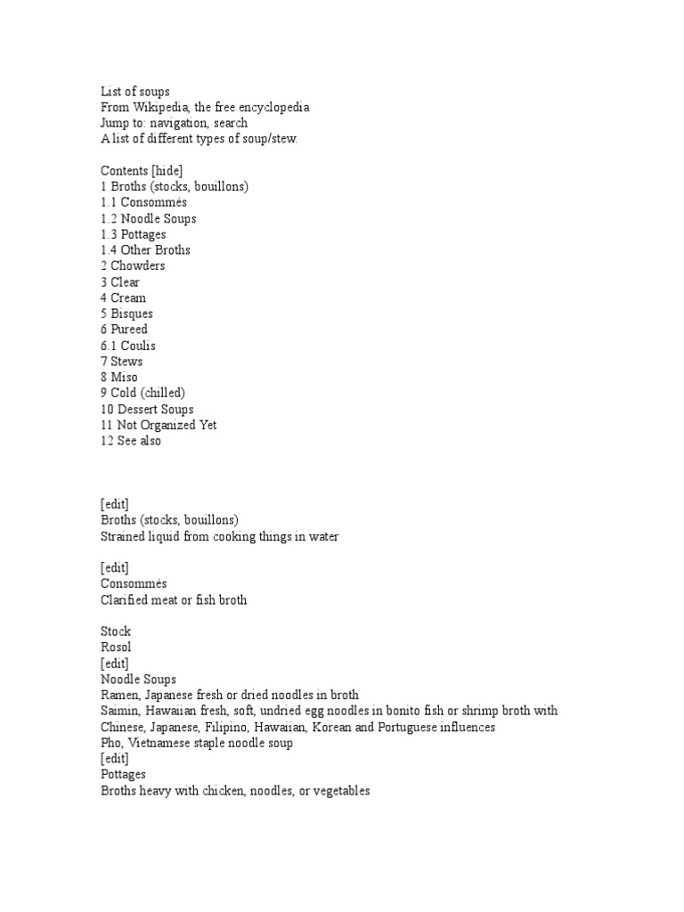 List of Soups | PDF | Soup | Broth