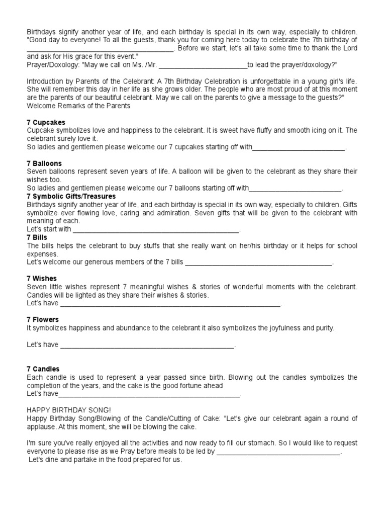 7th Birthday Celebration Program | PDF | Birthdays | Christmas