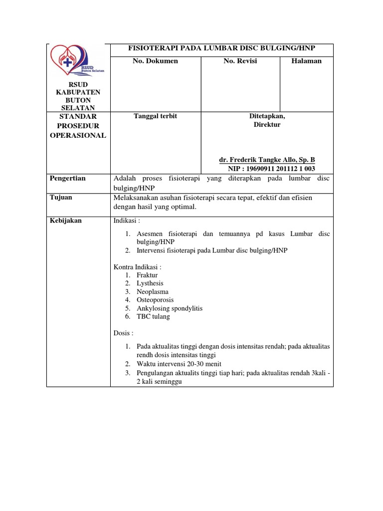 Sop Lumbar Disc Bulging HNP | PDF