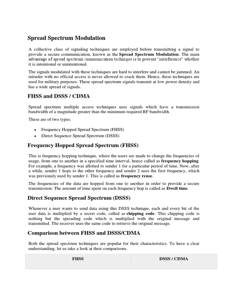 An Overview of Spread Spectrum Modulation Techniques for Secure Communication | PDF | Radio ...