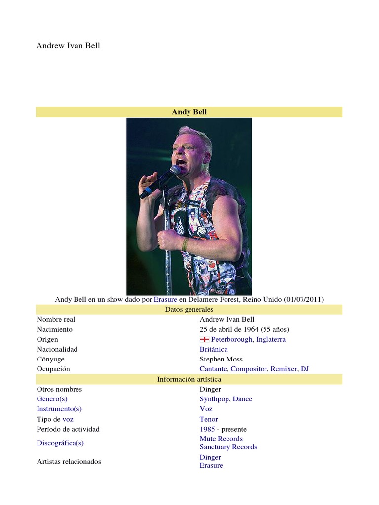 Biografía de Andy Bell, cantante de Erasure | PDF | Musica Popular ...
