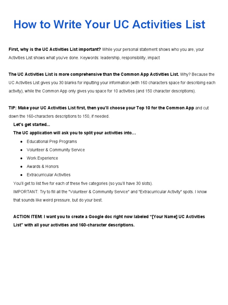 How To Write You Ruc Activities List | PDF | Dances