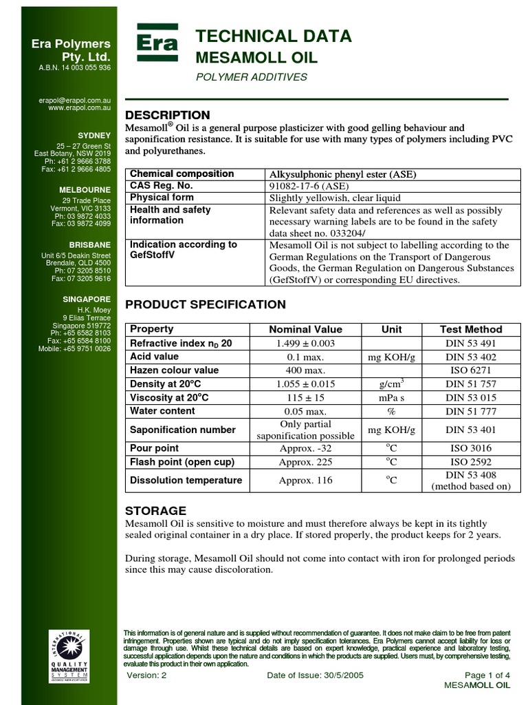 Mesamoll Oil PDF | PDF | Polyvinyl Chloride | Polyurethane