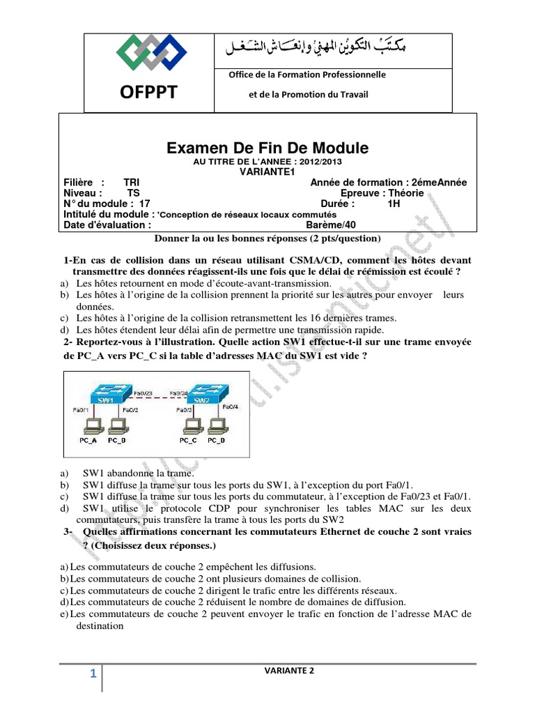 EFM Conception de Réseaux Locaux Commutés v1 PDF | PDF | Commutateur réseau | Protocoles réseau