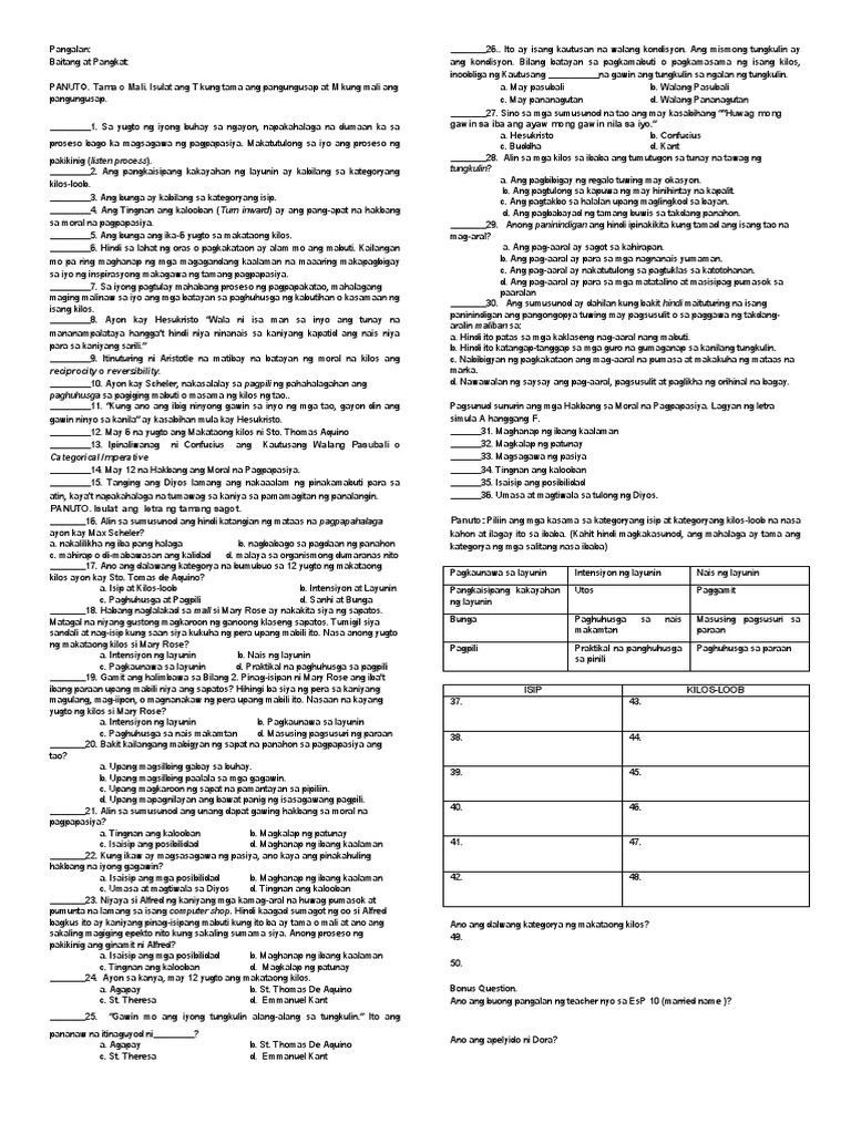 ESP 10 Long Quiz | PDF