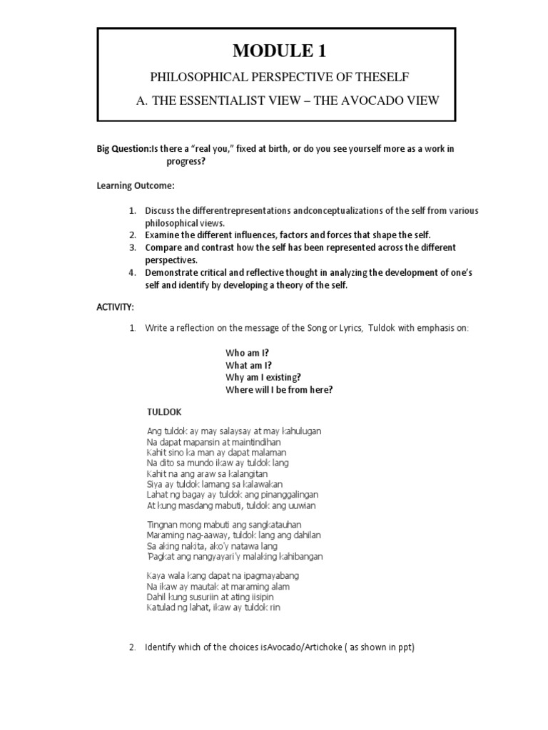 Uts-Module 1a Philosophical Perspective-1 | PDF | Soul | Mind