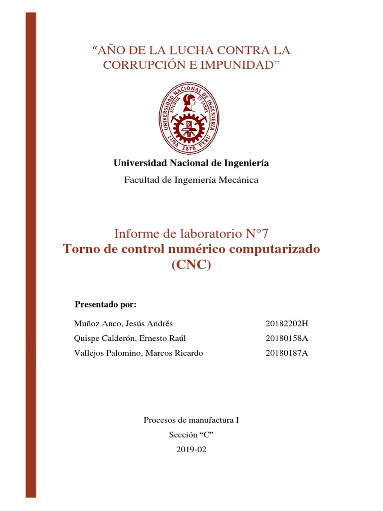Informe 7 - Torno CNC | PDF | Control numerico | Mecanizado