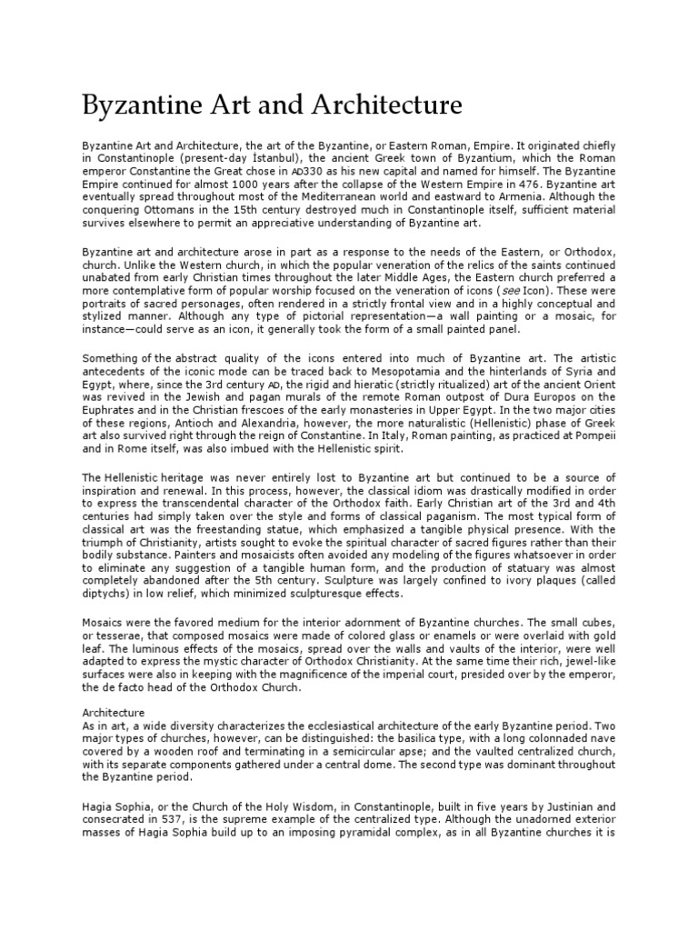 Byzantine Art and Architecture | PDF | Constantinople | Byzantine Empire