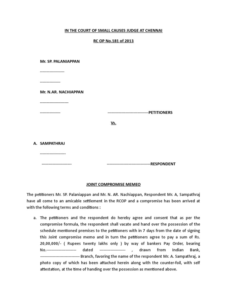 Joint Compromise Memeo | PDF | Lease | Civil Law (Common Law)