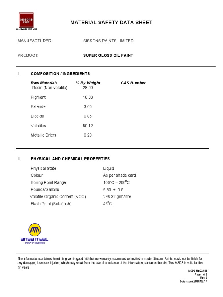 Oil Paint Safety Data Sheet | PDF | Paint | Personal Protective Equipment