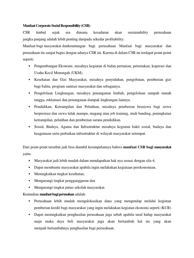 Manfaat CSR bagi Masyarakat dan Perusahaan | PDF