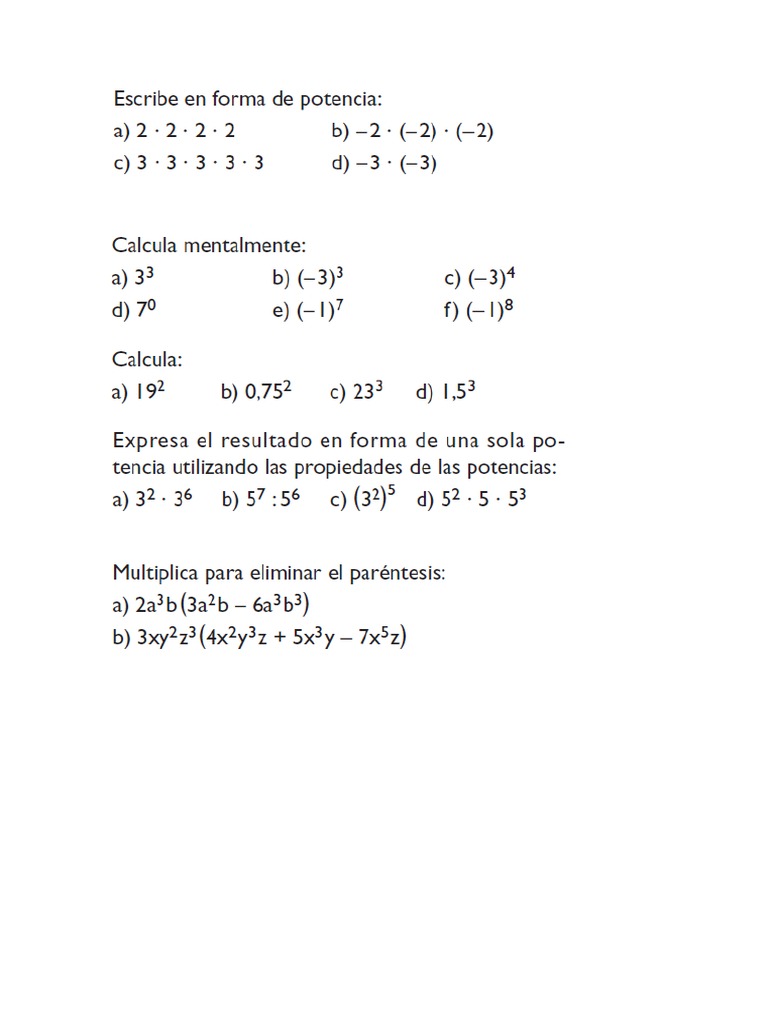 Ejercicios Potencias 1 Eso | PDF