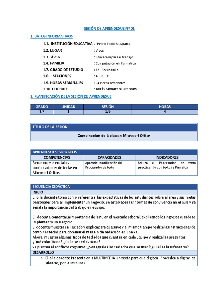 Sesion de Clase de Computacion e Informatica | PDF | Menú (Computación ...