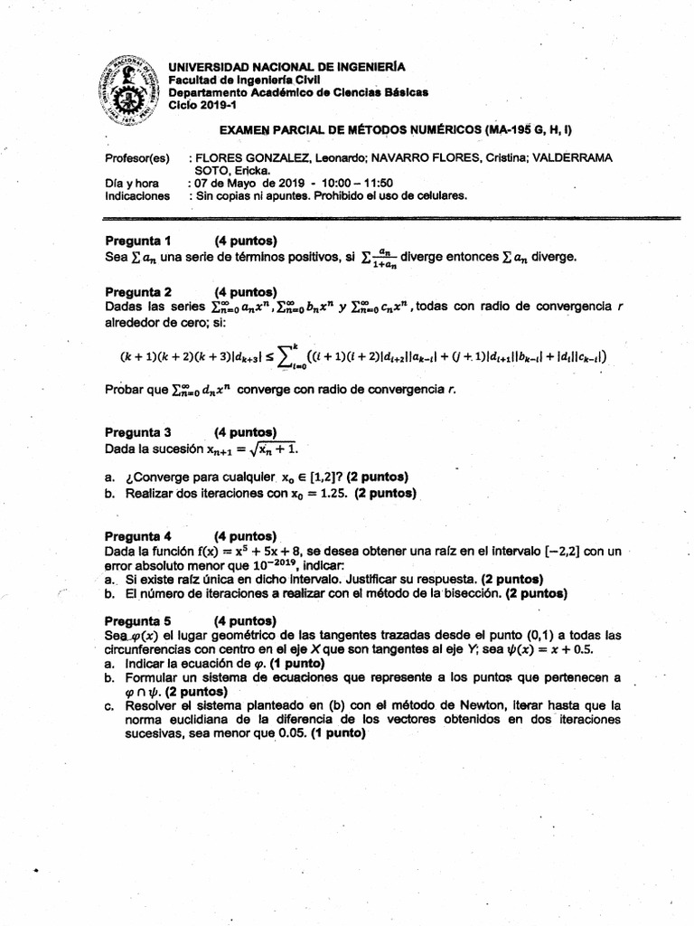 Examen Parcial Métodos Numéricos | PDF