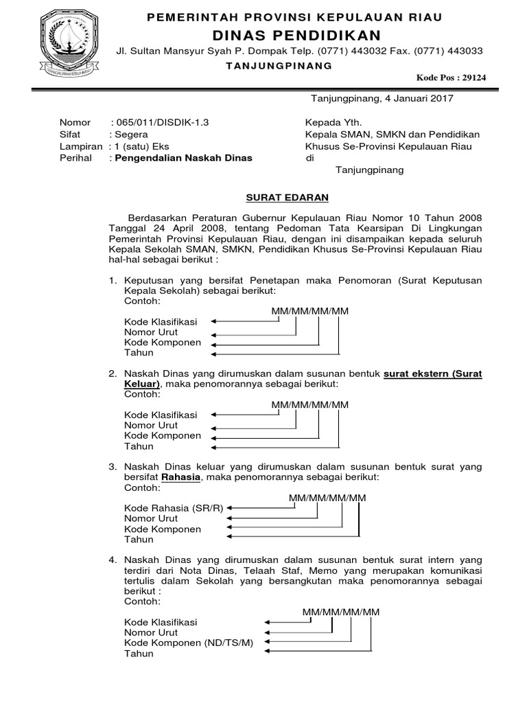 Surat Edaran Tata Naskah Dinas Kirim | PDF