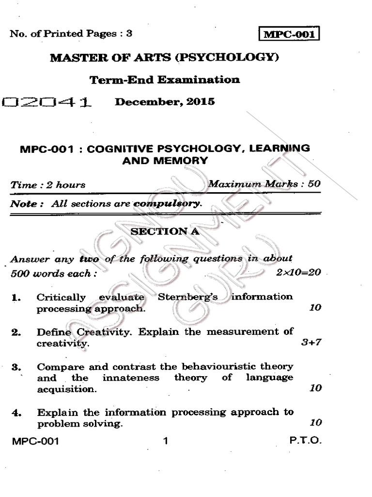 MPC 001 | PDF | Information Processing | Creativity
