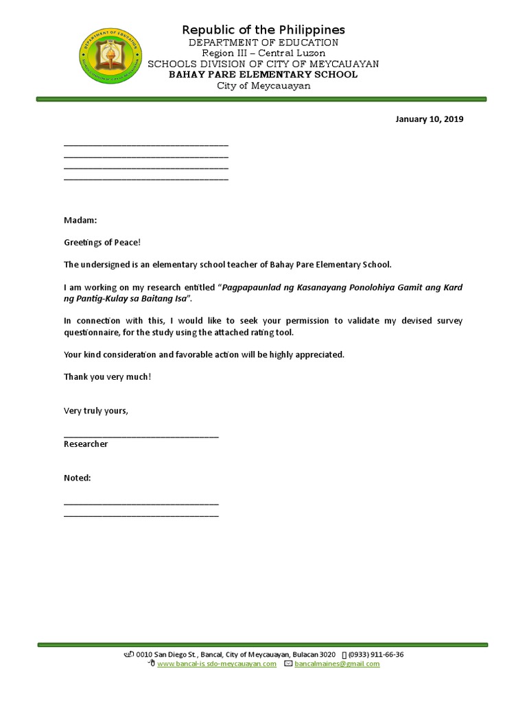 Validation Letter for Research Questionnaire | PDF