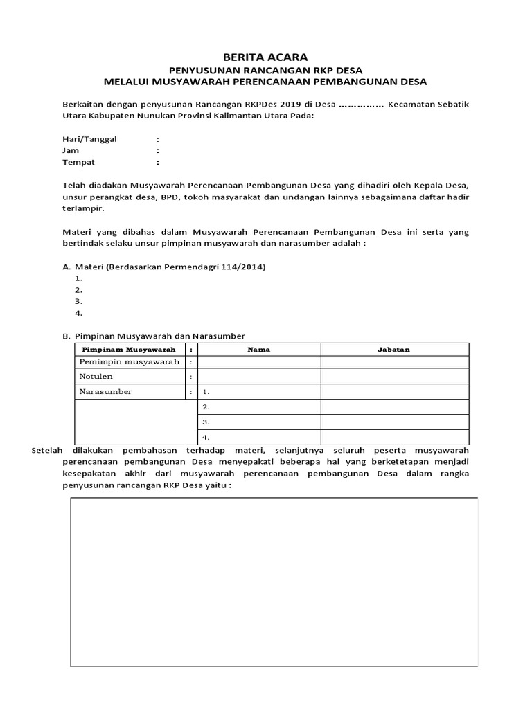 Contoh Format Berita Acara Musrenbang Rkpdes | PDF