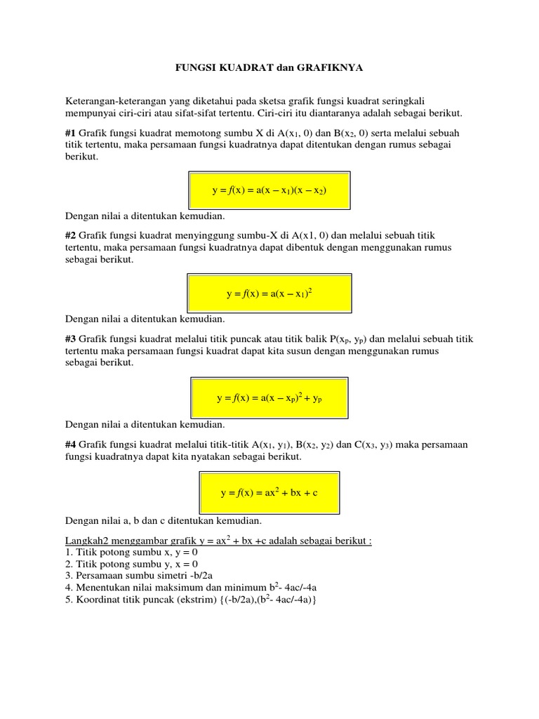 Rumus dan Grafik Fungsi Kuadrat | PDF