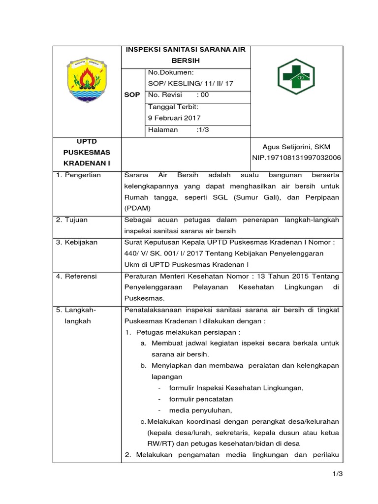Inspeksi Sanitasi Air Bersih Puskesmas | PDF | Sains & Matematika