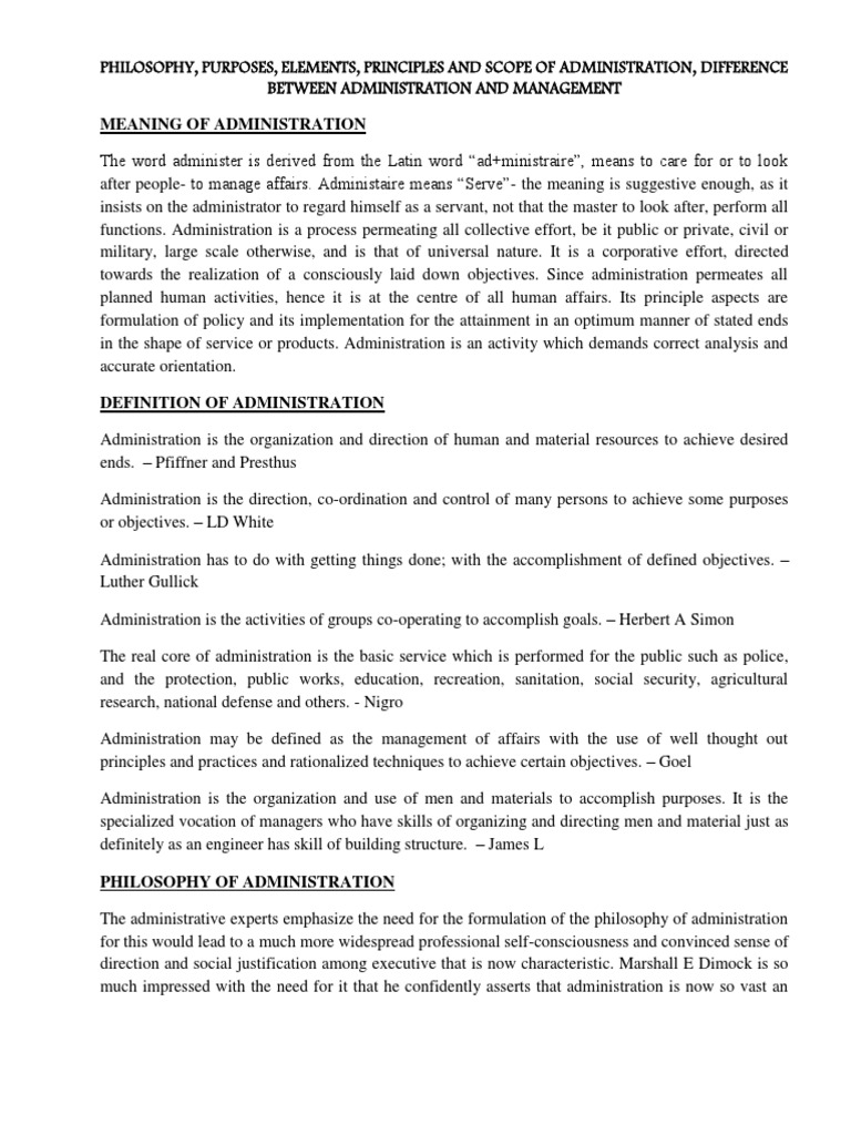 Philosophy Purposes Elements Principles and Scope of Administration ...