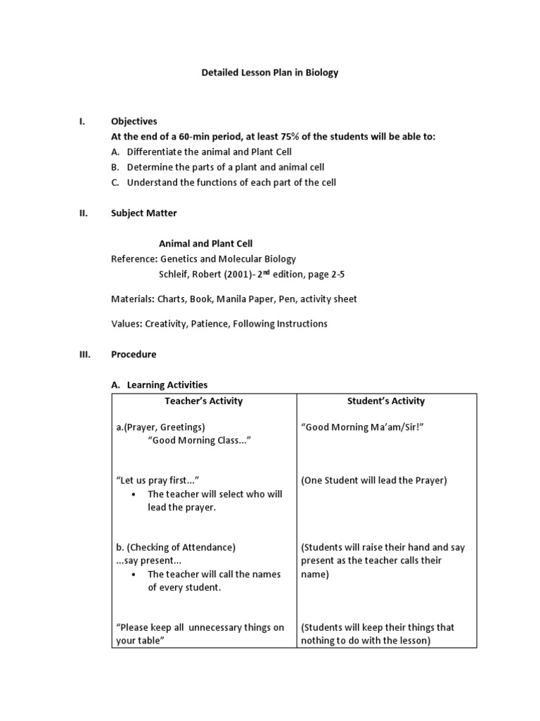 Lesson Plan Science | PDF | Lesson Plan | Cell (Biology)