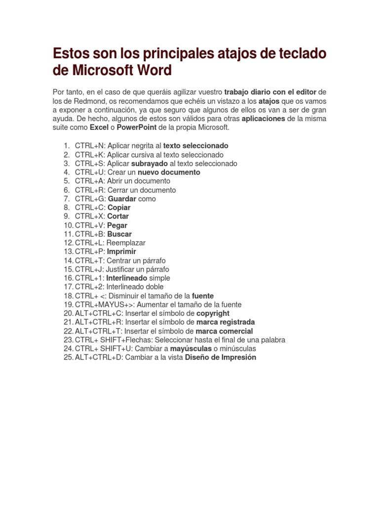 Estos Son Los Principales Atajos de Teclado de Microsoft Word | PDF