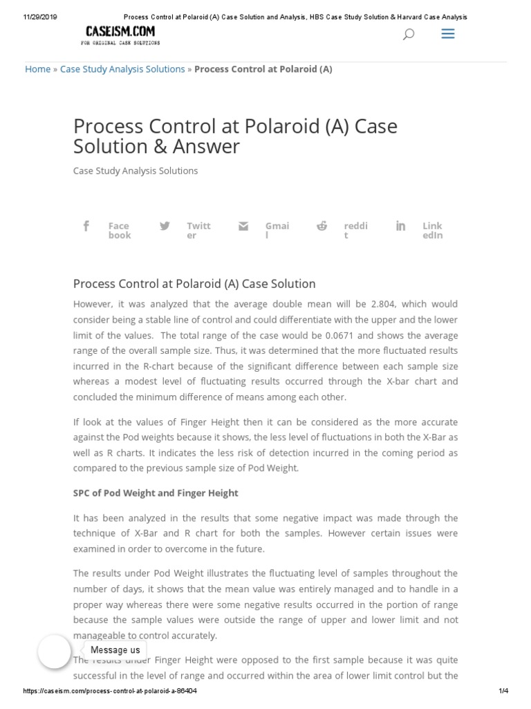 Process Control at Polaroid (A) Case Solution and Analysis, HBS Case ...