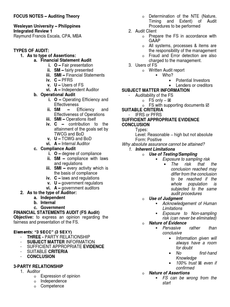 Focus Notes | PDF | Financial Audit | Risk