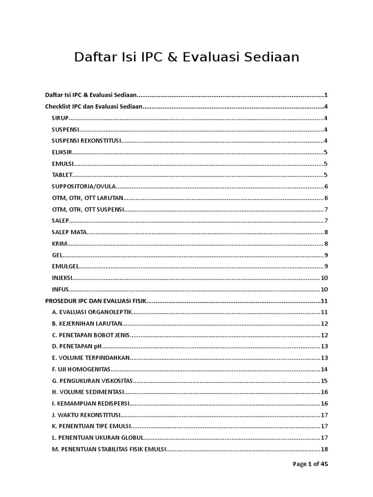 Checklist IPC Dan Evaluasi Sediaan (Fix) | PDF