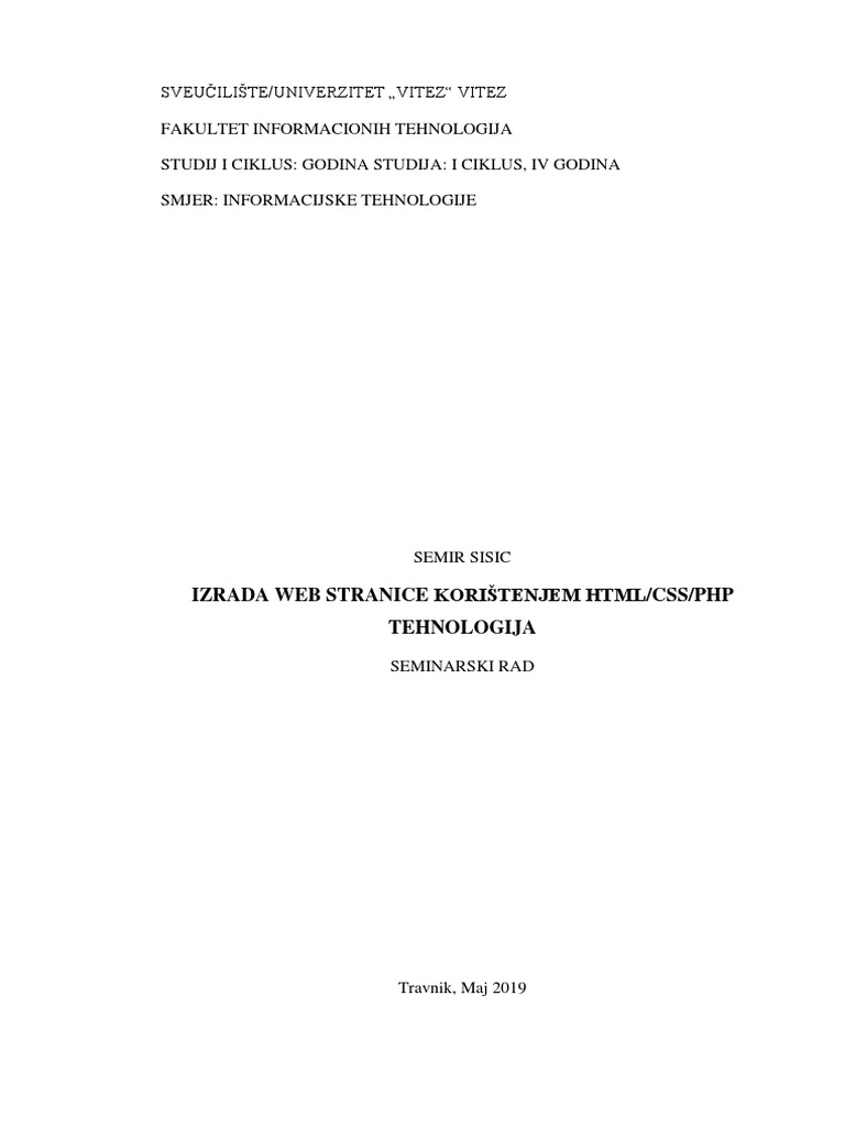 Izrada Web Stranica HTML CSS Seminarski Rad | PDF