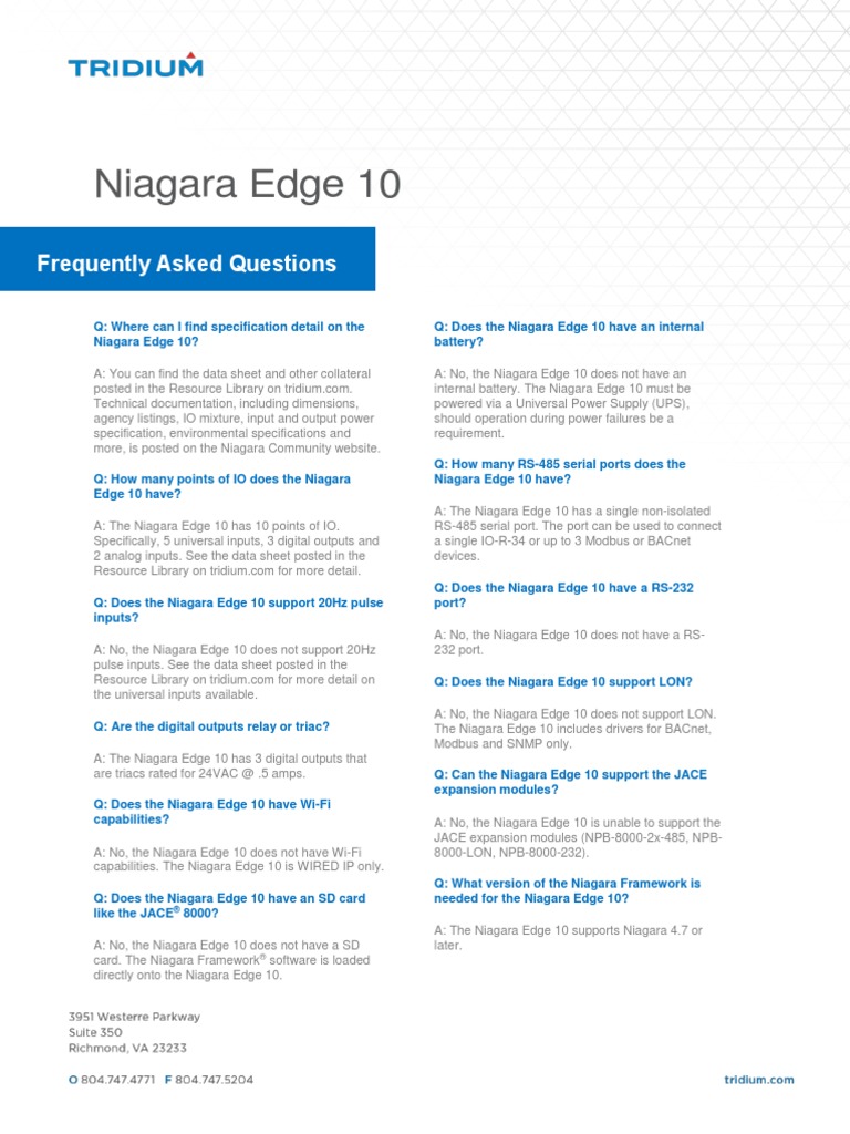 Niagara Edge 10 FAQs | PDF | Ip Address | Input/Output
