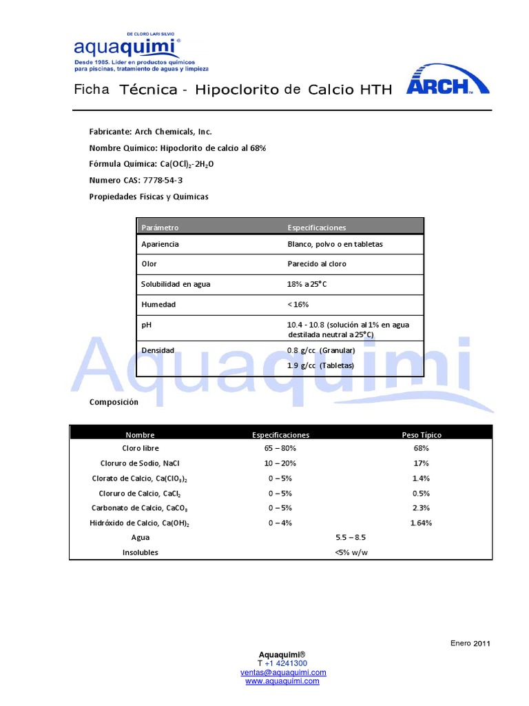 Hoja Tecnica Cloro Granulado HTH PDF | PDF | Cloro | Calcio