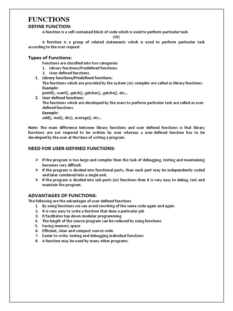 Functions In C Pdf Parameter Computer Programming Subroutine 