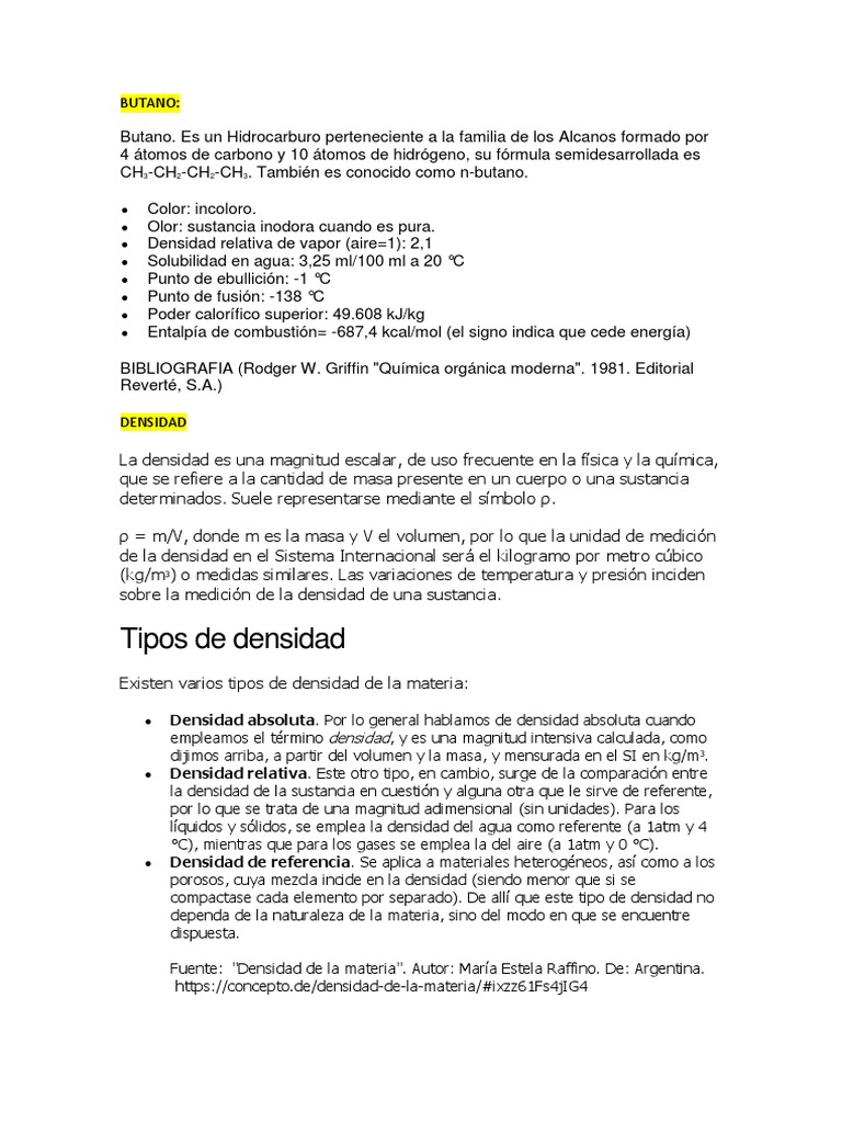 Propiedades y Densidad del Butano | PDF | Densidad | Gases