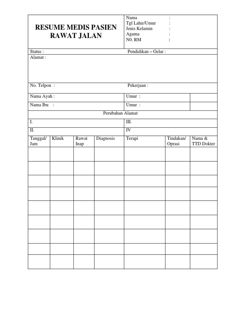 Resume Medis Pasien Rawat Jalan | PDF
