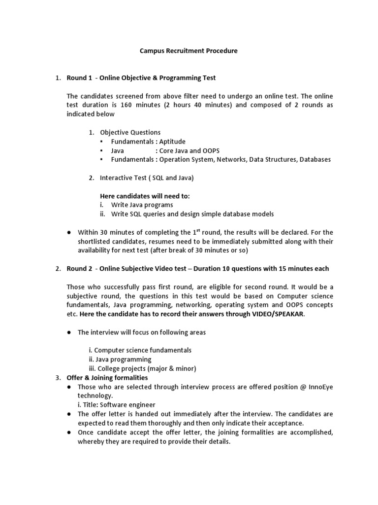 Innoeye Campus Recruitment Procedure | PDF | Computers