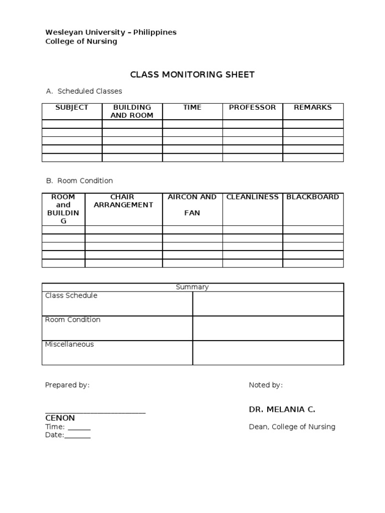 Class Monitoring Sheet | PDF