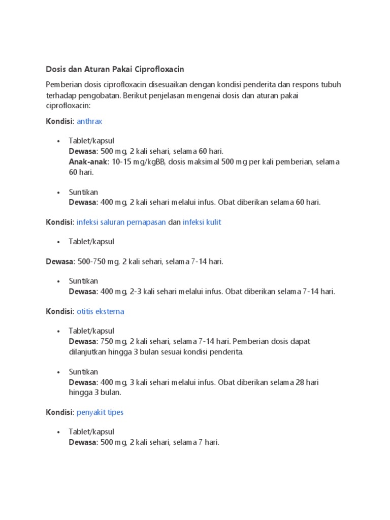 Dosis Dan Aturan Pakai Ciprofloxacin | PDF