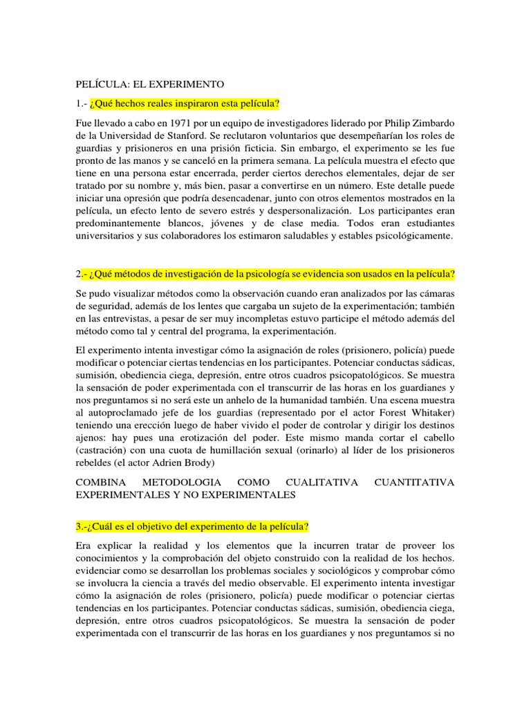 PELÍCULA El Experimento | PDF | Método científico | Ciencias del comportamiento