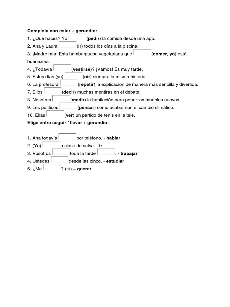 Ejercicios de Gerundios en Español | PDF | Artes del Lenguaje y ...