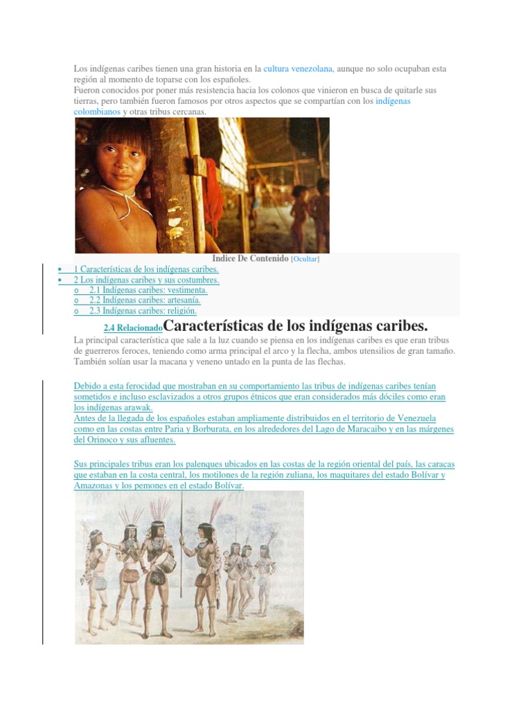 Historia y cultura de los indígenas caribes | PDF | Venezuela | Pueblos ...